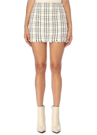 Maje Kadın Ekru Ekoseli Mini Tweed Etek Bej 34 FR