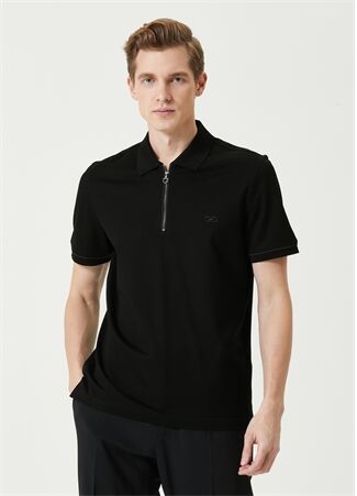 Salvatore Ferragamo Erkek Siyah Polo Yaka Fermuarlı T-shirt S EU