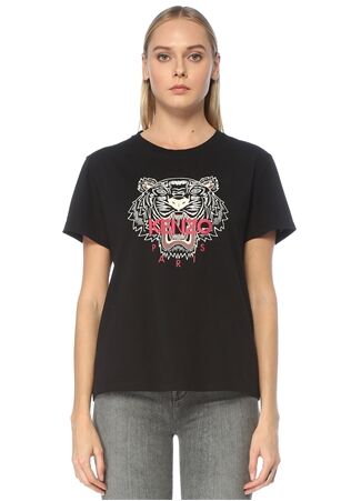 Kenzo Kadın Siyah Bisiklet Yaka Logolu T-shirt S EU