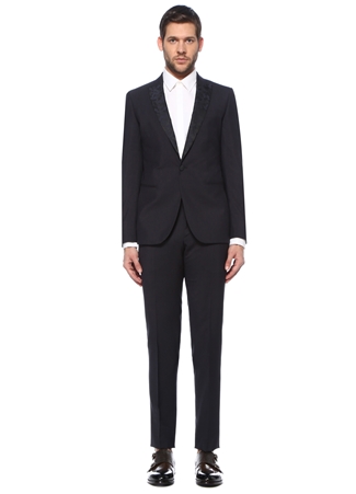 Palzileri Lab Erkek Lacivert Yakası Kamuflaj Desenli Takım Elbise 48 IT