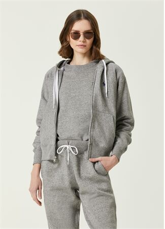 Polo Ralph Lauren Kadın Gri Kapüşonlu Fermuarlı Sweatshirt S EU