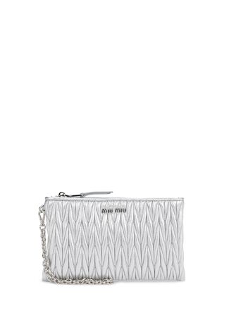 Miu Kadın Silver Örgü Dokulu Deri El Portföyü Gri EU Miu Kadın Silver Örgü Dokulu Deri El Portföyü Gri EU