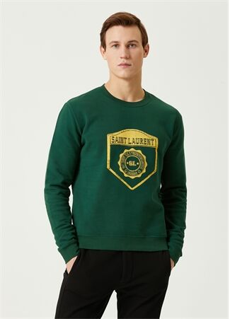 Erkek Yeşil Logo Baskılı Sweatshirt M EU