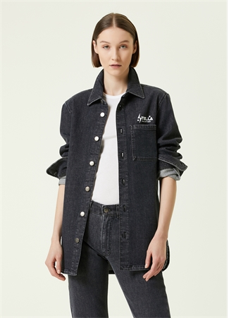 Stella McCartney Kadın Siyah Logo Baskılı Denim Gömlek S EU Stella McCartney Kadın Siyah Logo Baskılı Denim Gömlek S EU