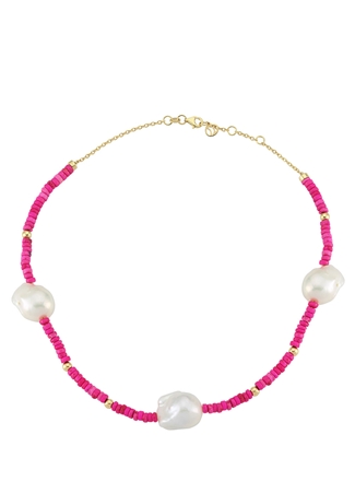 Charms Company Kadın Pembe Barok İncili Altın Rengi Kolye EU