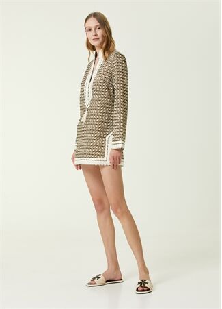 Tory Burch Kadın Krem Desenli Tunik Bej S EU