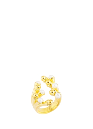 Linya Jewellery Kadın Gold İncili Geometrik Formlu Gümüş Rengi Yüzük EU Linya Jewellery Kadın Gold İncili Geometrik Formlu Gümüş Rengi Yüzük EU