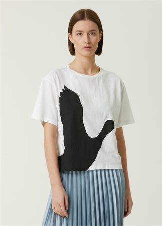 Beymen Club Kadın Beyaz Bisiklet Yaka Logo Baskılı T-shirt XS