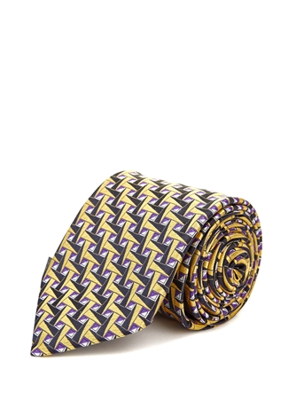 Pal Zileri Erkek Sarı Mor Geometrik Desenli İpek Kravat EU Pal Zileri Erkek Sarı Mor Geometrik Desenli İpek Kravat EU