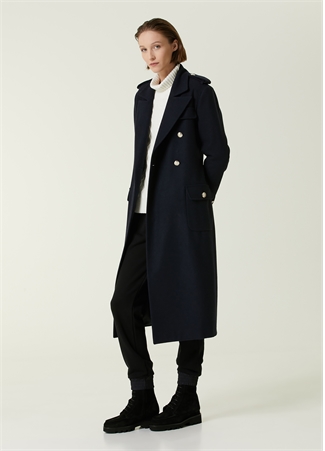 Beymen Collection Kadın Lacivert Apoletli Kruvaze Palto 34 Beymen Collection Kadın Lacivert Apoletli Kruvaze Palto 34