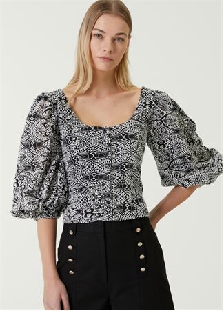 Beymen Collection Kadın Siyah Beyaz Fistolu Balon Kol Bluz 34