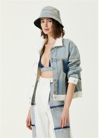 Cekette Kadın Ekru Mavi Patchwork Jean Ceket Bej S EU