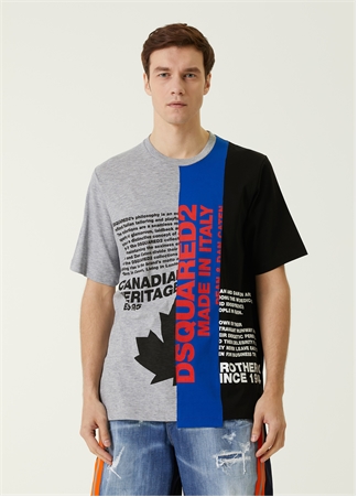Dsquared2 Erkek Colorblocked Logolu T-shirt Gri M EU