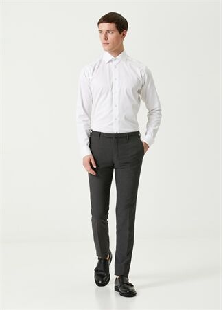 Pal Zileri Erkek Lacivert Desenli Dar Paça Yün Pantolon 48 IT