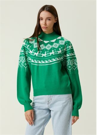 Maje Kadın Yeşil Balıkçı Yaka Geometrik Desenli Kazak 2 US