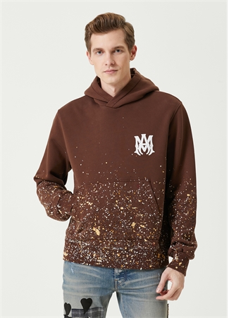 Amiri Erkek Kahverengi Kapüşonlu Desenli Logolu Sweatshirt S EU Amiri Erkek Kahverengi Kapüşonlu Desenli Logolu Sweatshirt S EU