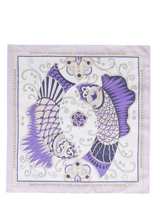 Salvatore Ferragamo Kadın Mor Ekru Desenli 90x90 cm İpek Eşarp Beyaz EU