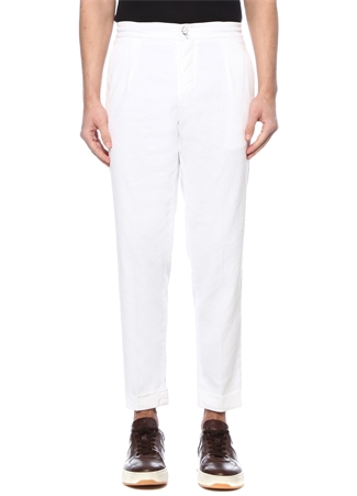 Kiton Erkek Beyaz Beli Kordonlu Pilili Cropped Keten Pantolon 32 US Kiton Erkek Beyaz Beli Kordonlu Pilili Cropped Keten Pantolon 32 US