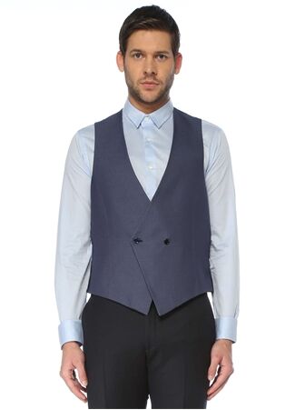 Cerimonia Erkek Mavi Saten Garnili Yelek 50 IT