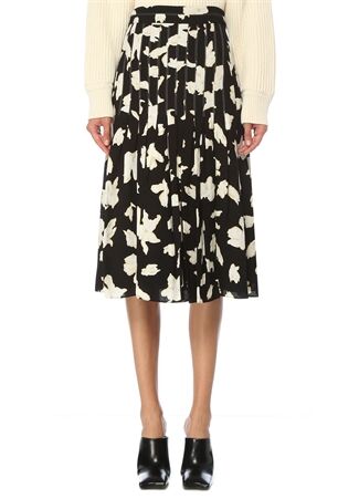 Proenza Schouler Kadın Siyah Beyaz Yüksek Bel Çiçekli Midi Etek 2 US
