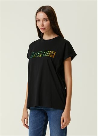 Balmain Kadın Siyah Gold Logolu T-shirt S EU