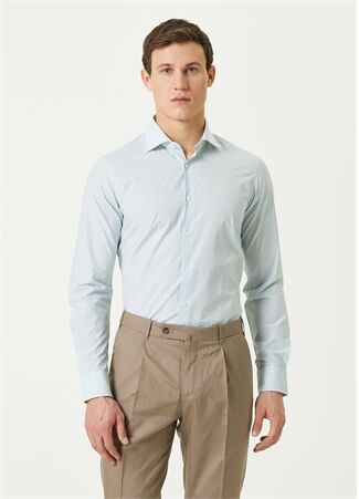 Pal Zileri Erkek Yeşil Beyaz Çizgi Desenli Gömlek 38 IT