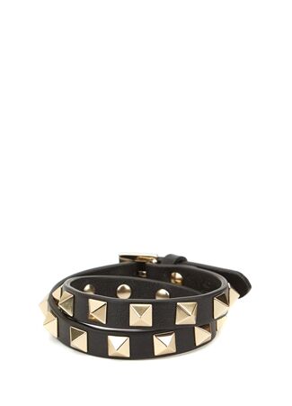 Valentino Garavani Kadın Rockstud Siyah Deri Bileklik EU