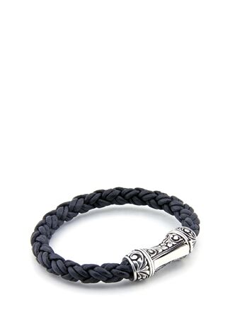 Boga Erkek Siyah Örgü Dokulu Gümüş Rengi Bileklik L