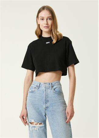Off-White Kadın Siyah Bisiklet Yaka Crop T-shirt XS EU
