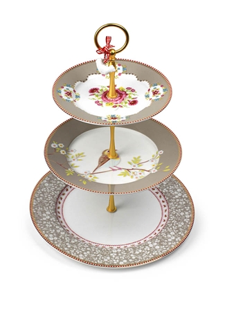 Pip Studio Çiçek Desenli Kuş Baskılı 3 Katlı Porselen Stand Haki Pip Studio Çiçek Desenli Kuş Baskılı 3 Katlı Porselen Stand Haki