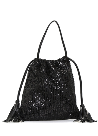 Academia Kadın Siyah Payetli Deri El Çantası Eu