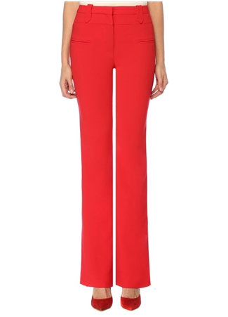 Altuzarra Kadın Serge Kırmızı Yüksek Bel Bol Paça Pantolon 40 IT