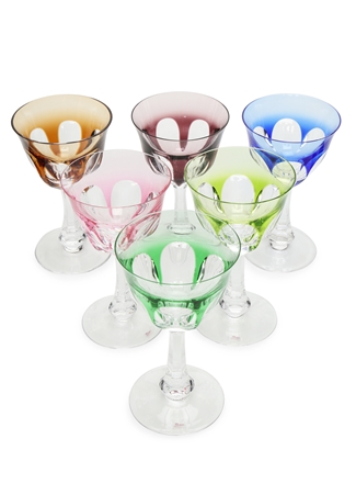 Moser Colorblocked 6li Kristal Şarap Kadeh Seti Çok Renkli