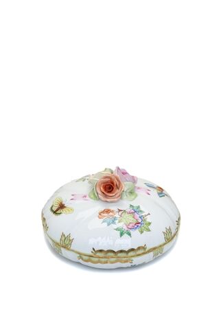 Herend Gül Detaylı Porselen Şekerlik Yeşil