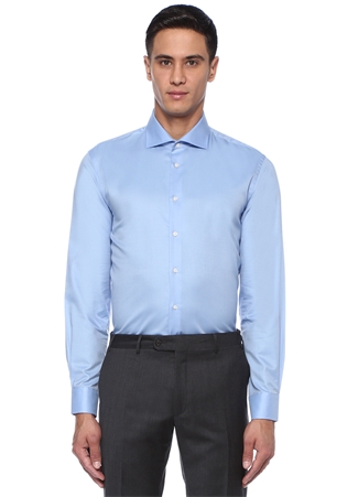 Beymen Collection Erkek Custom Fit Mavi Açık Yaka Oxford Gömlek 40 IT