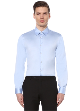 Beymen Collection Erkek Custom Fit Mavi Sivri Yaka Gömlek 42 IT