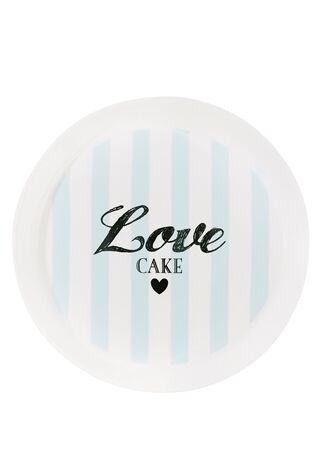 Miss Etoile Mavi Love Cake Baskılı Çizgili Seramik Tabak Miss Etoile Mavi Love Cake Baskılı Çizgili Seramik Tabak