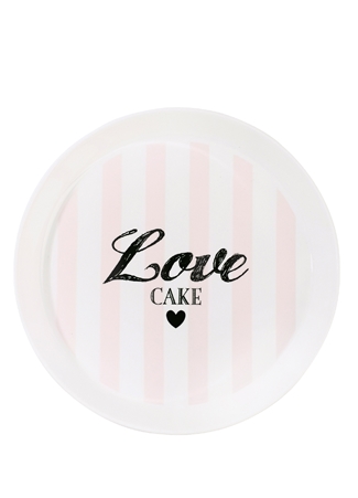 Miss Etoile Pembe Love Cake Baskılı Çizgili Seramik Tabak Miss Etoile Pembe Love Cake Baskılı Çizgili Seramik Tabak