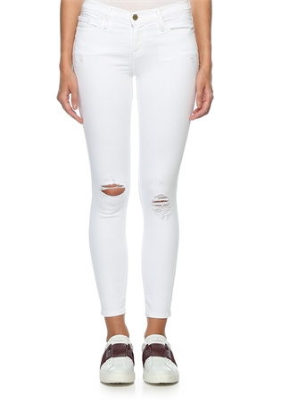 Frame Denim Kadın Beyaz Yüksek Bel Yıpratmalı Jean Pantolon 27 US