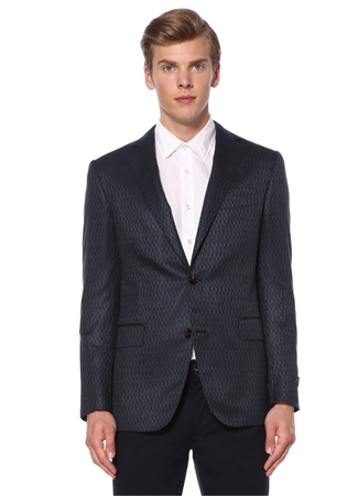 Pal Zileri Erkek Lacivert Kelebek Yaka Zikzak Desenli Yün Ceket 52 IT