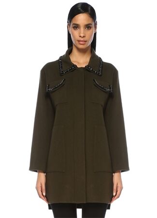 Beymen Club Kadın Haki Yakası Taş İşlemeli Kaşe Kaban S EU