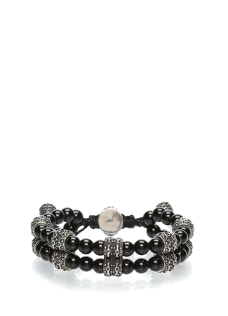 Boga Erkek Oniks Taşlı Gümüş Rengi Makrame Bileklik EU