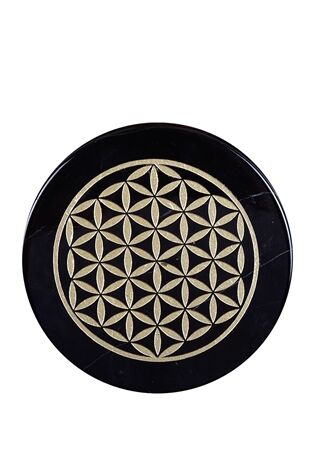 Kısmetce “Yaşam Çiçeği” Siyah Mermer Bardak Altlığı