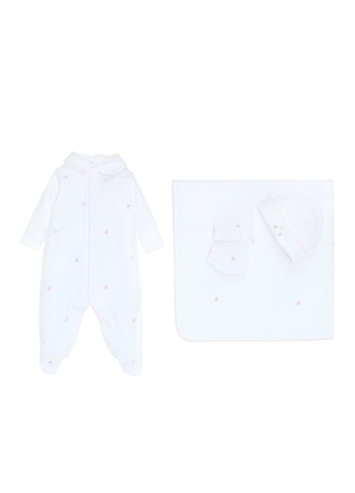 Princess Baby Kız Bebek Beyaz Çiçek Nakışlı 4lü Hediye Seti 0-3 Ay EU Princess Baby Kız Bebek Beyaz Çiçek Nakışlı 4lü Hediye Seti 0-3 Ay EU