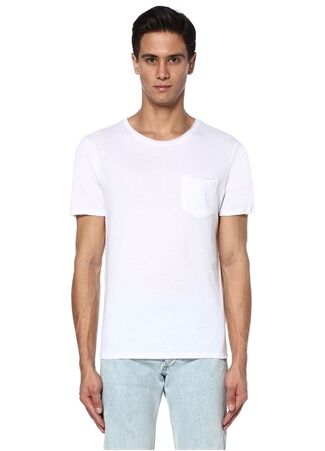 Tru Erkek Beyaz Bisiklet Yaka Cepli T-shirt XL EU