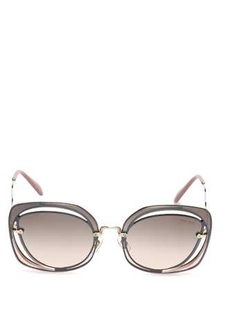 Miu Kadın Bej Geometrik Detaylı Güneş Gözlüğü Kahverengi 64 EU