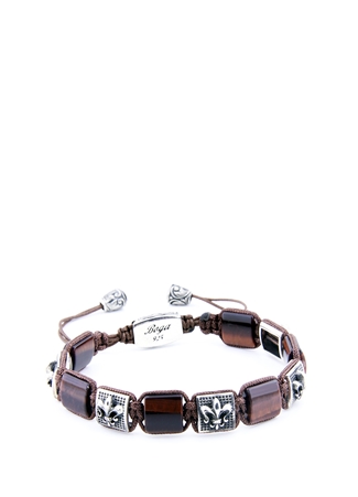 Boga Erkek Tiger Eye Gümüş Rengi Makrame Bileklik EU