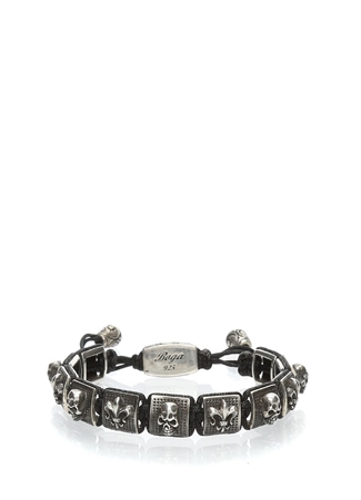 Boga Erkek Siyah Silver İşlemeli Tokalı Gümüş Rengi Bilezik Gri EU