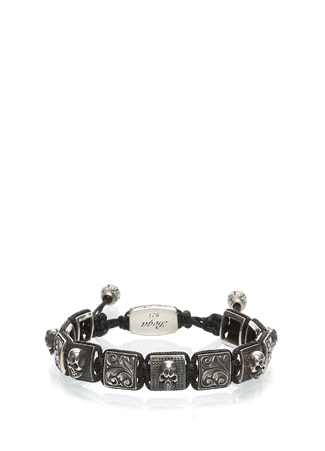 Boga Erkek Kurukafa Detaylı Makrame Gümüş Rengi Bileklik Gri EU