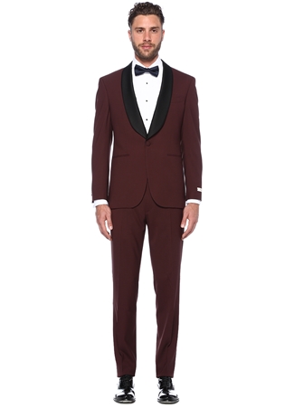 Beymen Collection Erkek Drop 8 Şal Yaka Bordo Siyah Yün Smokin 54 IT